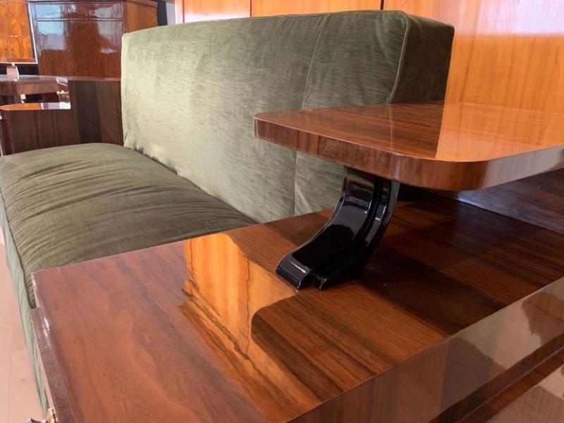 Art Deco Sofa, Walnut Veneer and Green Velvet, France, circa 1930