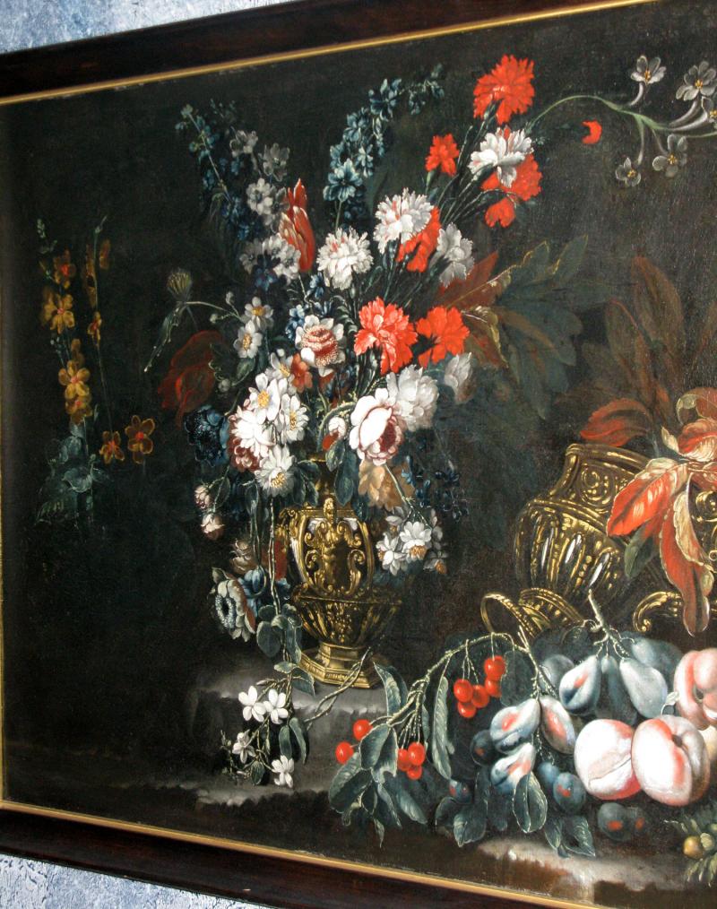 Giovanni Stanchi - Still Life of Flowers and Fruit; with Gilded Urns