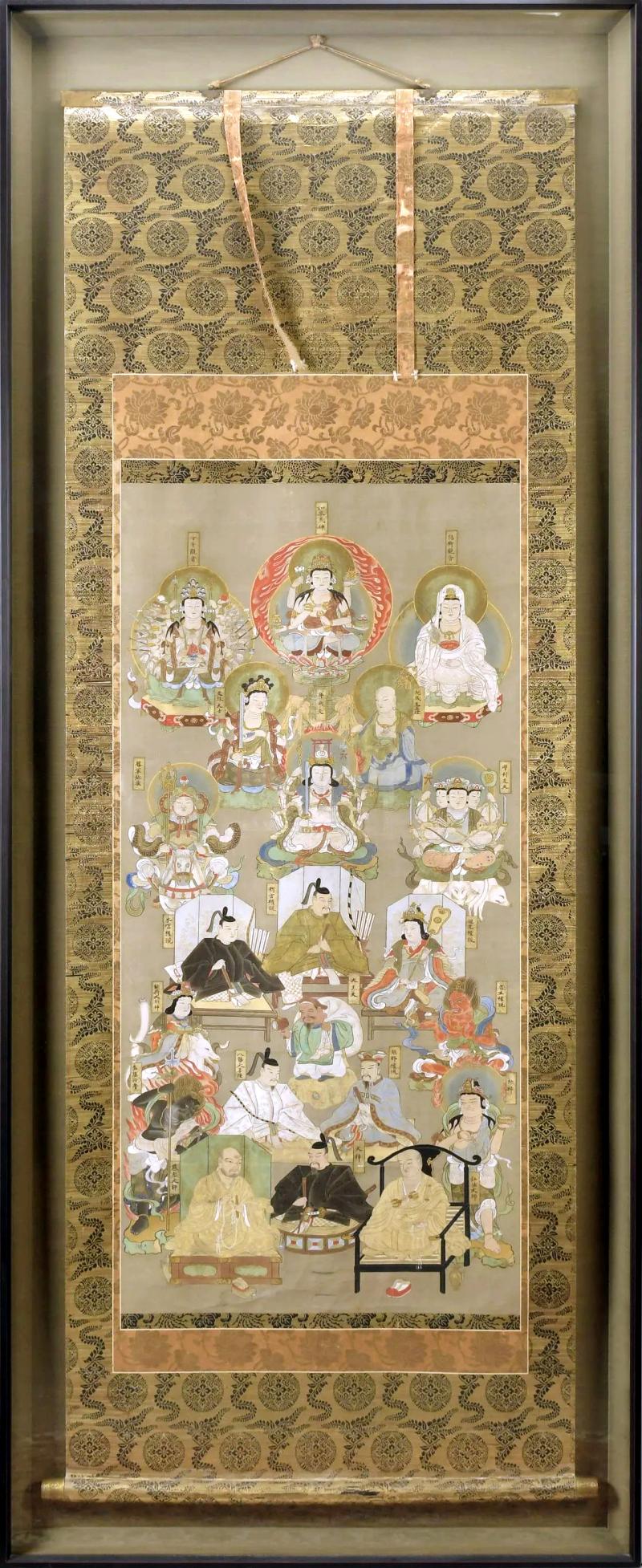 Japanese Silk Suijaku Scroll Nyorai-Kojin with Mixed Buddhism and ...