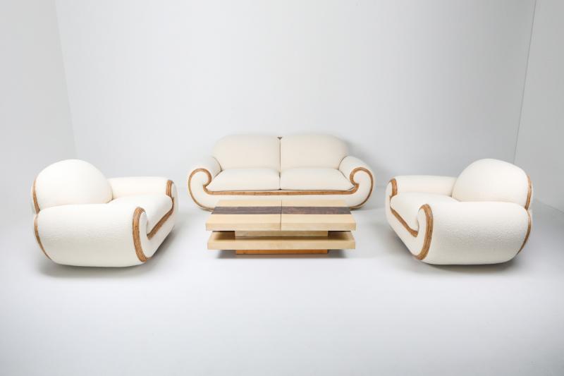 Jean Royère - Vivai Del Sud Sofa In Bouclé Wool & Rattan - 1970s