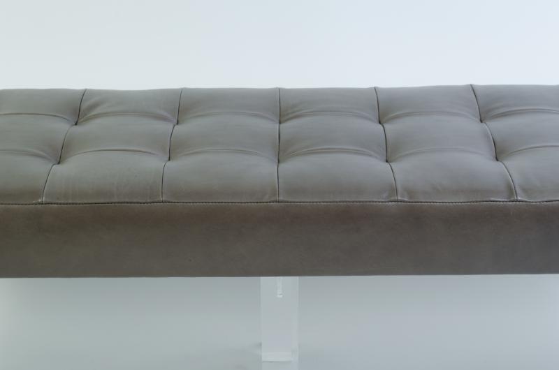 Montage - Lucite Prism Bench in Gunmetal Leather with Blind Tufting