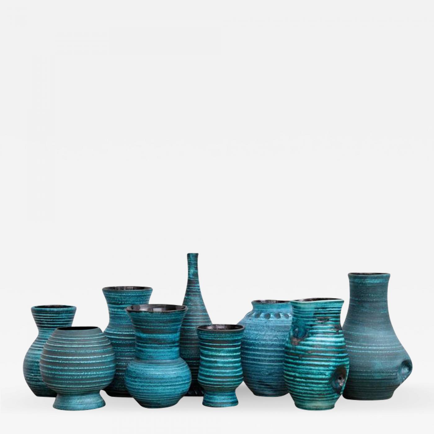 Accolay Pottery - Set of nine Blue Banded Ceramic Vases 'Gaulois' by ...