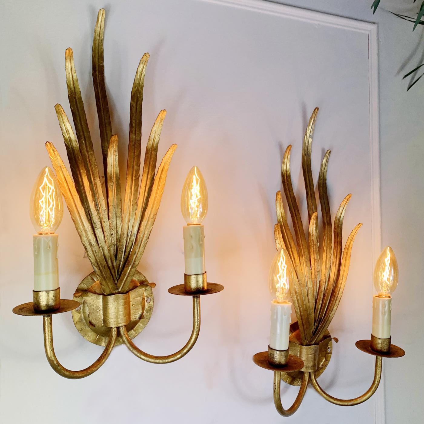 Ferro Art - Pair of Gilt Reed Leaf Wall Lights by Ferro Art