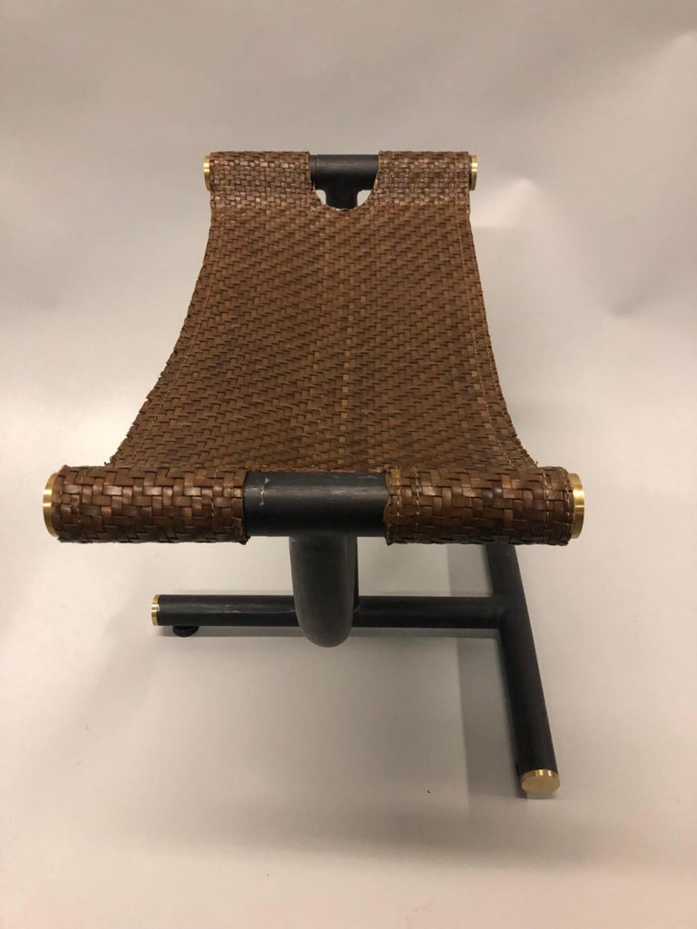 Gucci - Custom Pair of Italian Iron, Brass & Braided Leather Stools ...