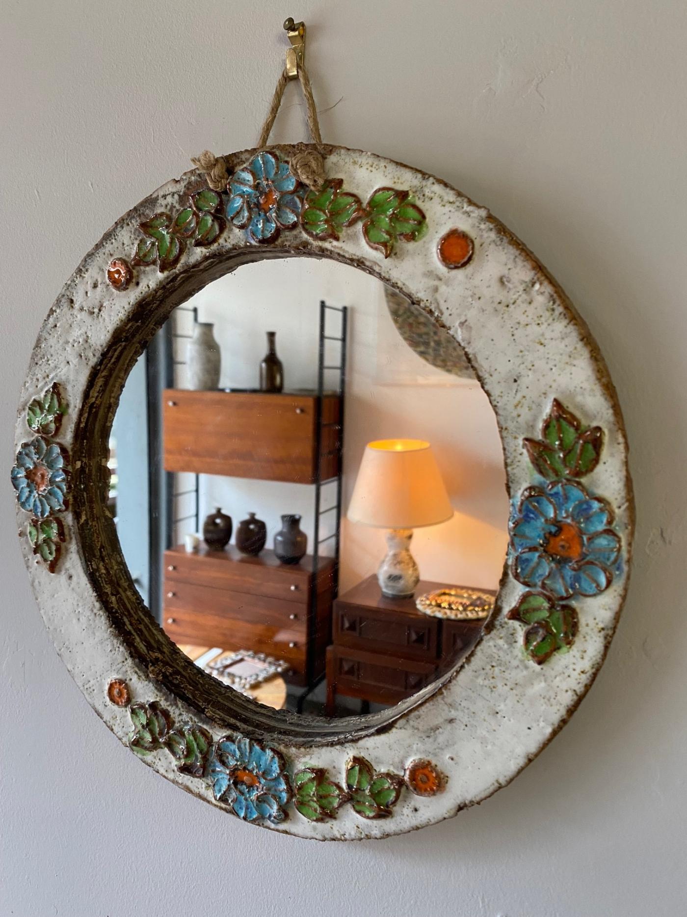 La Roue Vallauris - Ceramic Mirror by La Roue Vallauris, France, 1960s