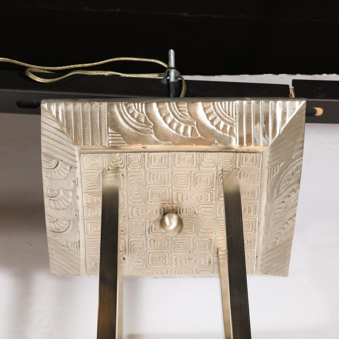 Marius-Ernest Sabino - Art Deco Chandelier in Skyscraper Frosted Glass ...