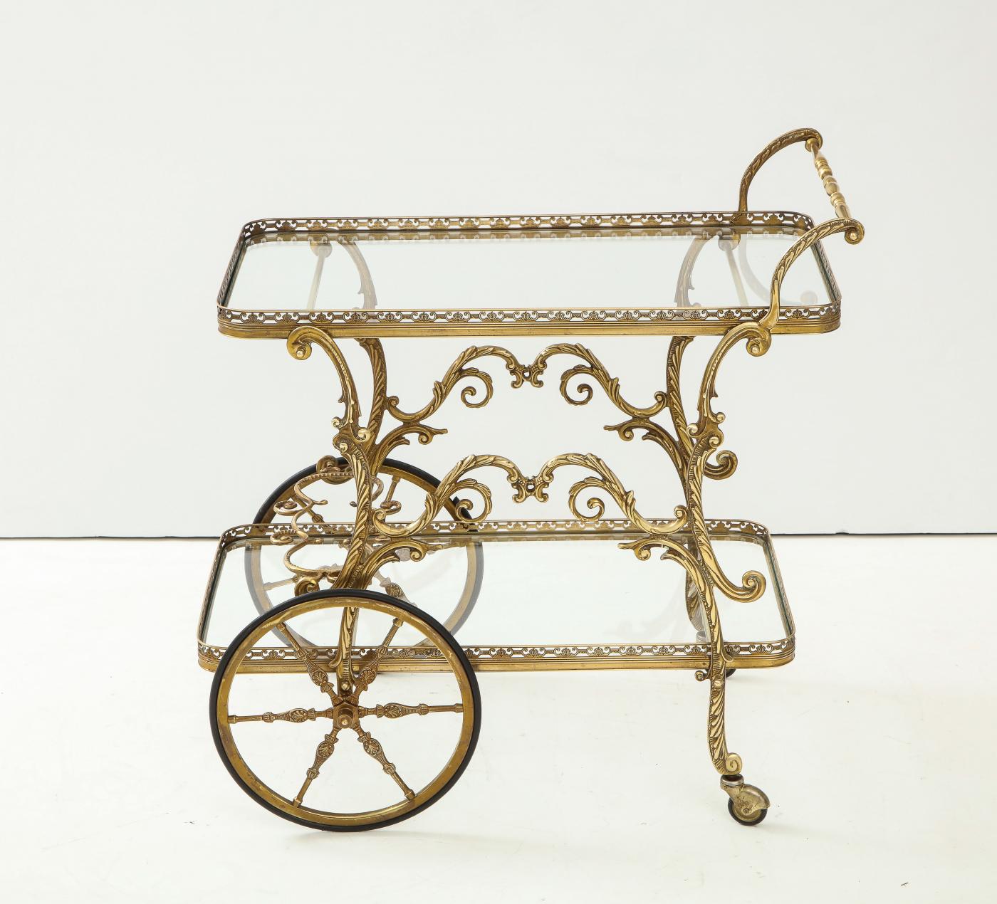 1950's Baroque Style Brass Bar Cart