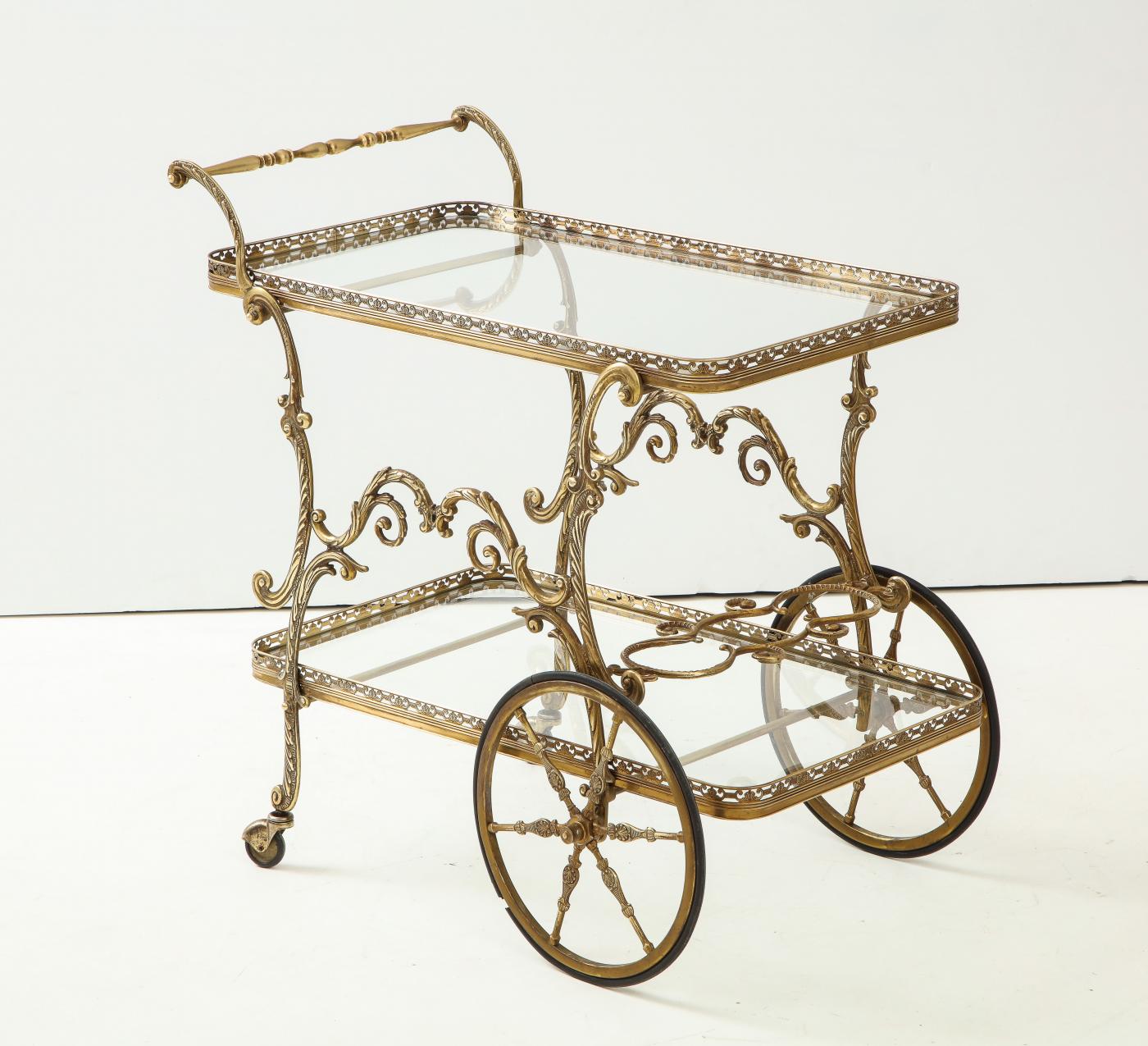 1950's Baroque Style Brass Bar Cart
