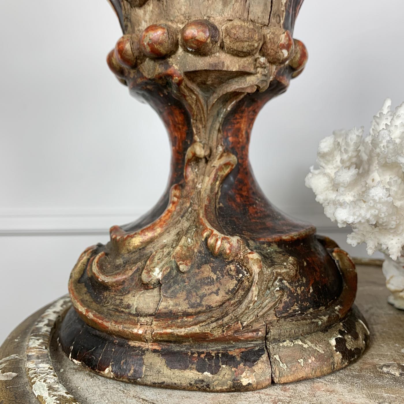 18th Century Rococo Altar Vase Wood and Gilded Gesso
