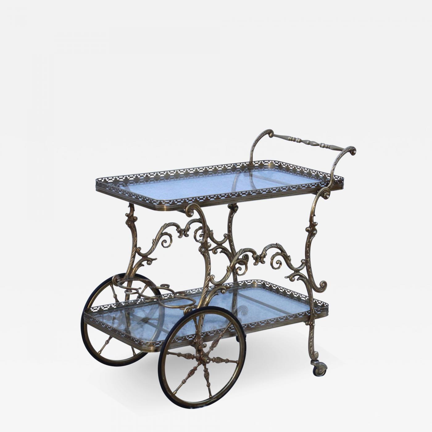 1950's Baroque Style Brass Bar Cart