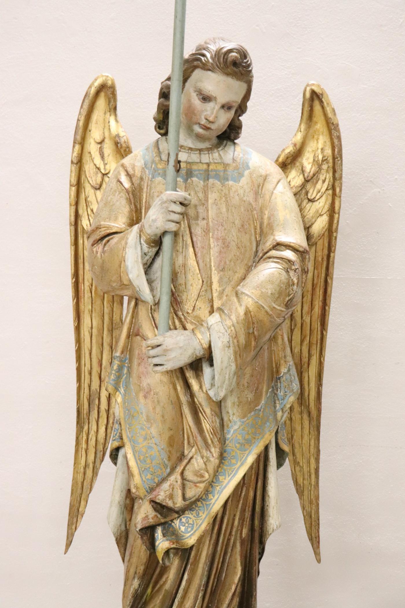 19th Century Antique Large Angel Sculpture in Hand Carved Wood Height ...