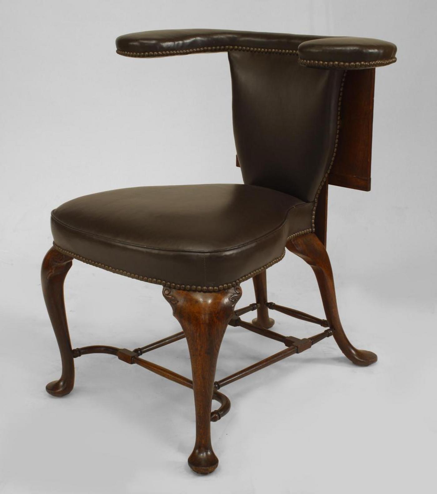 19th Century English Queen Anne Style Leather, Upholstered Reading Chair