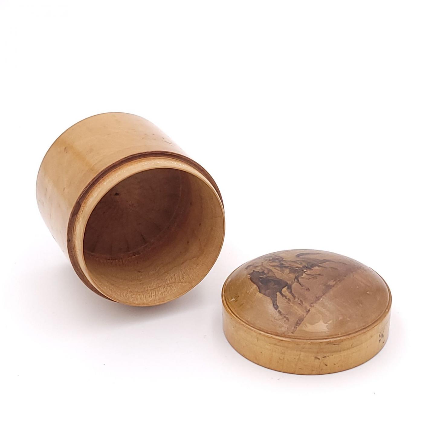 19th Century Treen Box with Scene of Horse Racing, England