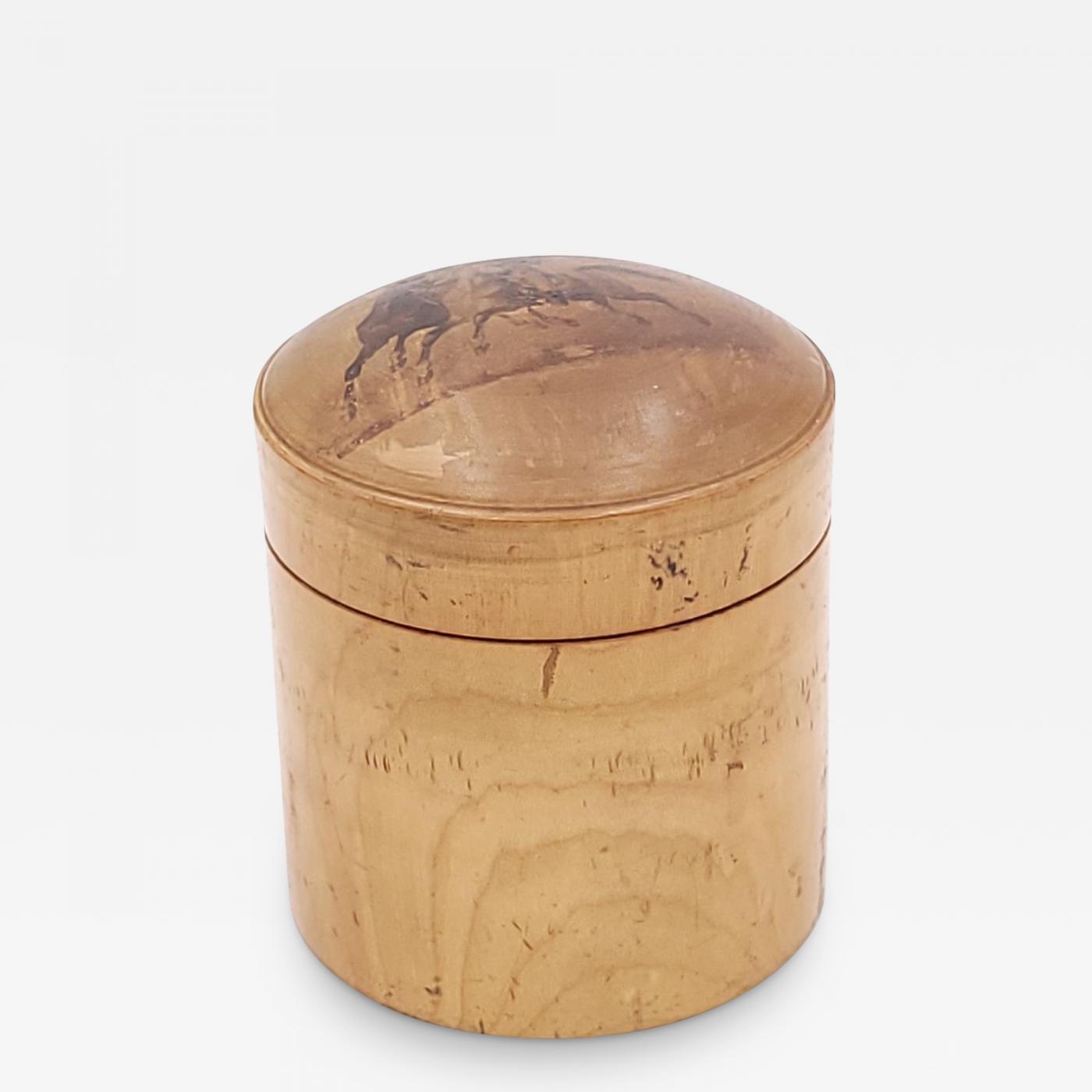 19th Century Treen Box with Scene of Horse Racing, England