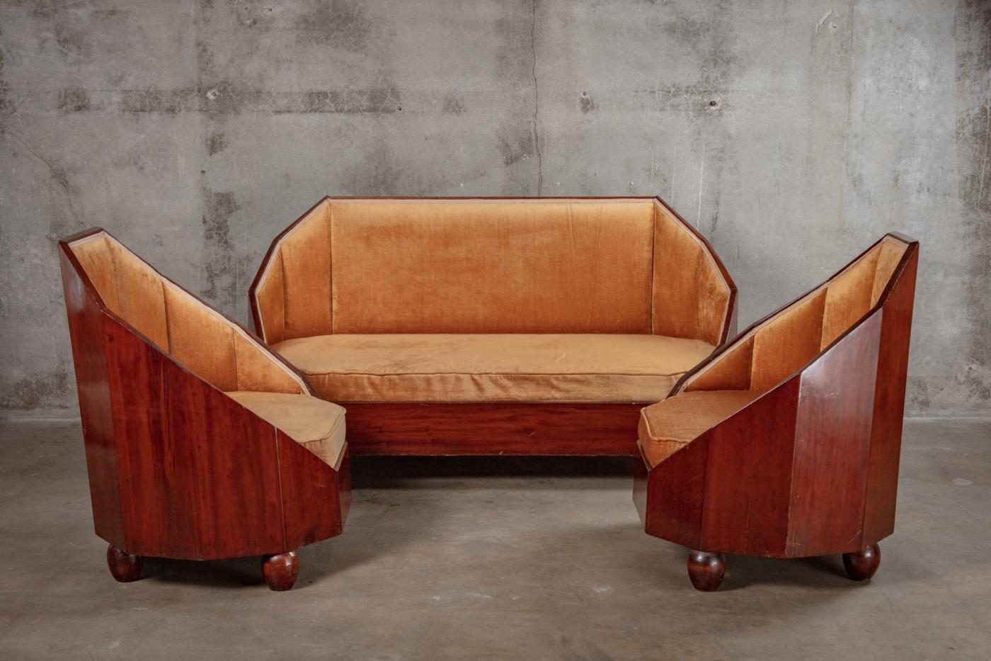 AUSTRIAN CUBIST CHAIRS AND SETTEE