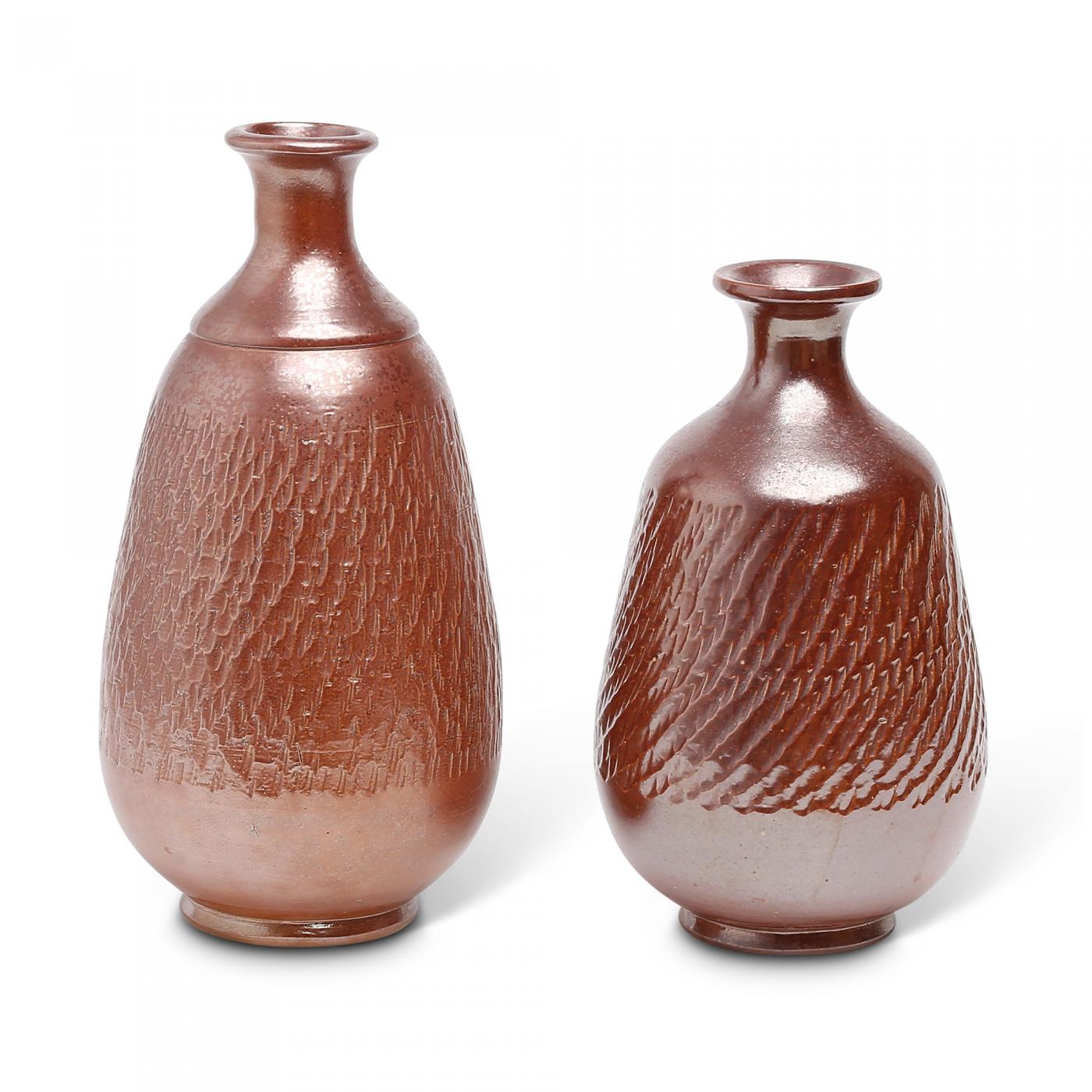 Andersson & Johansson Höganäs - Duo of Textured Vases in Copper Luster ...