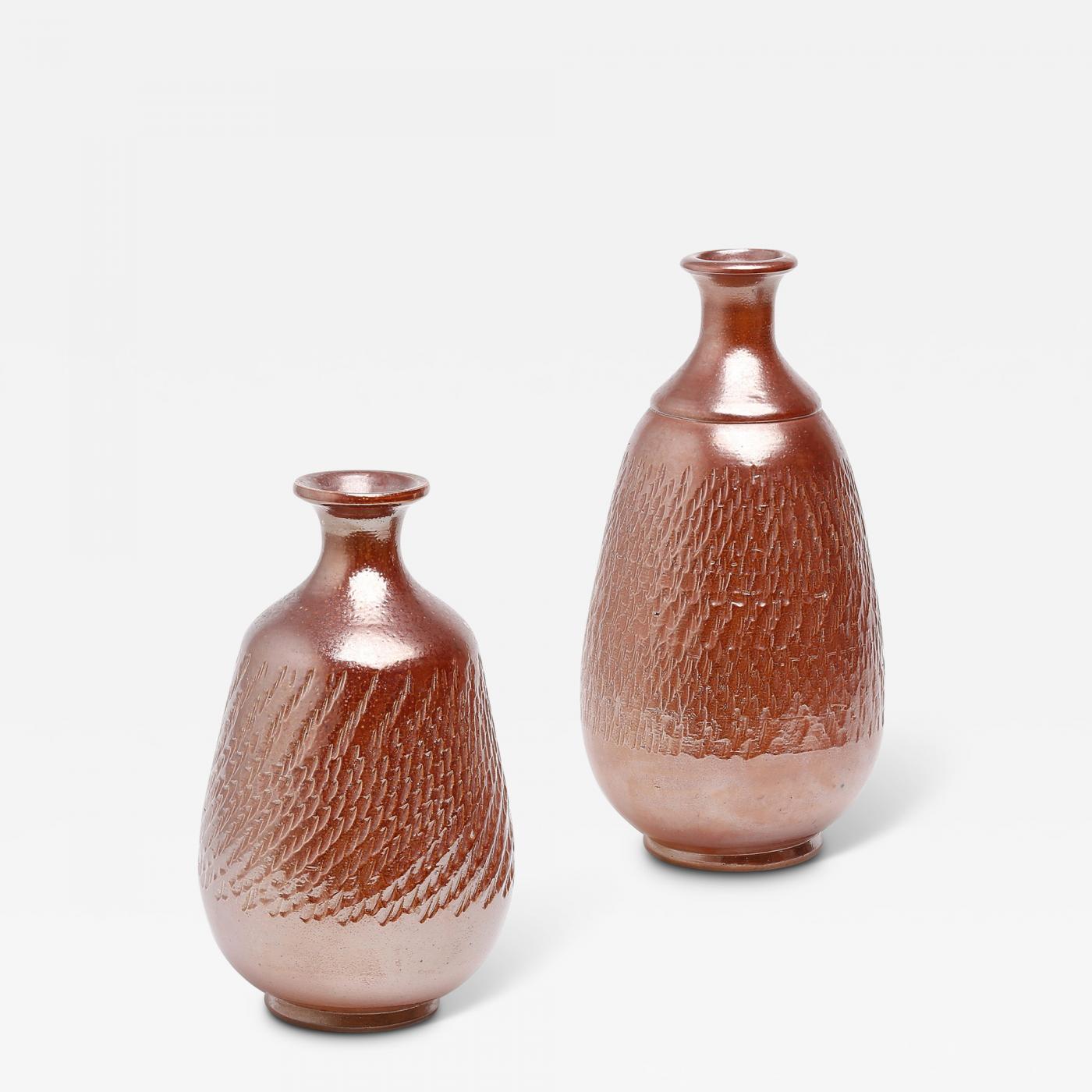 Andersson & Johansson Höganäs - Duo of Textured Vases in Copper Luster ...