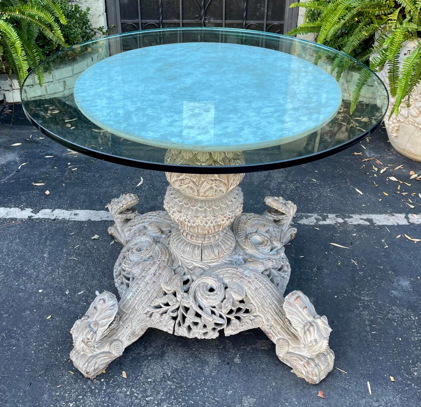 Antique Balinese Carved Alligator Pedestal Breakfast or Side Table