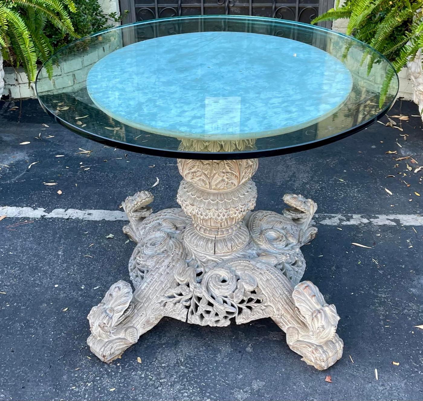 Antique Balinese Carved Alligator Pedestal Breakfast or Side Table