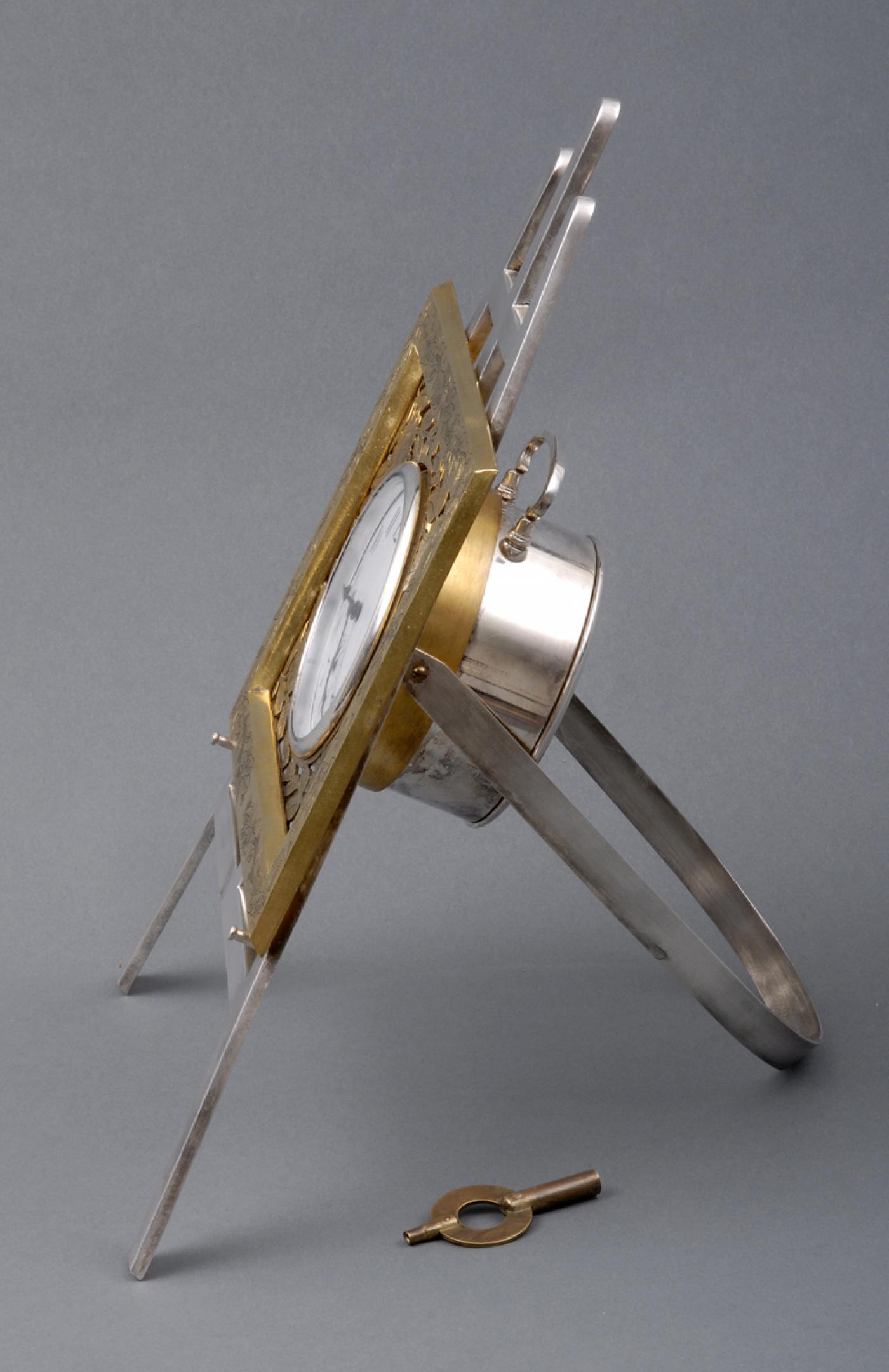 Antique English Gilded & Silver Plated Easel Clock