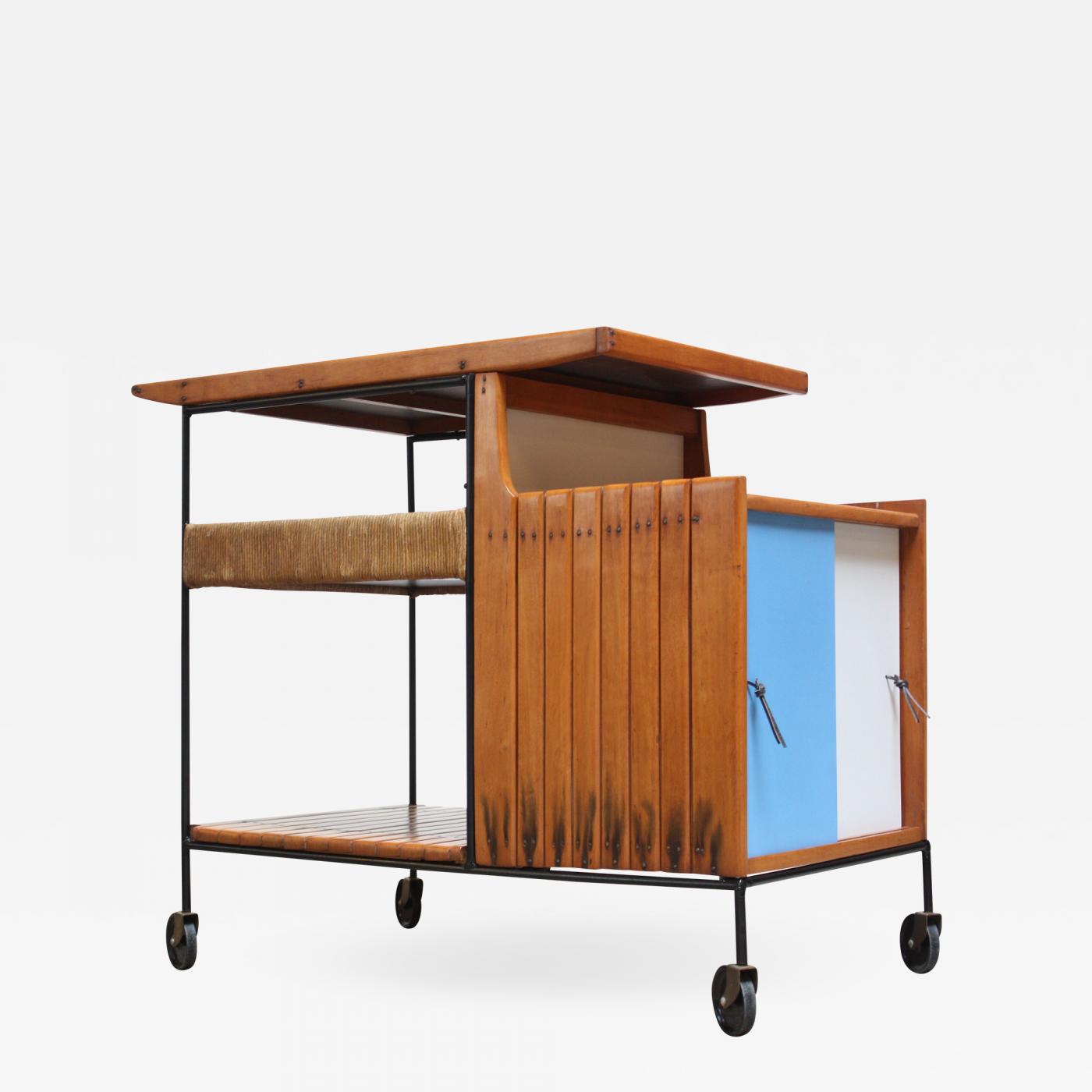 Arthur Umanoff - Arthur Umanoff Maple and Wrought Iron Bar Cart