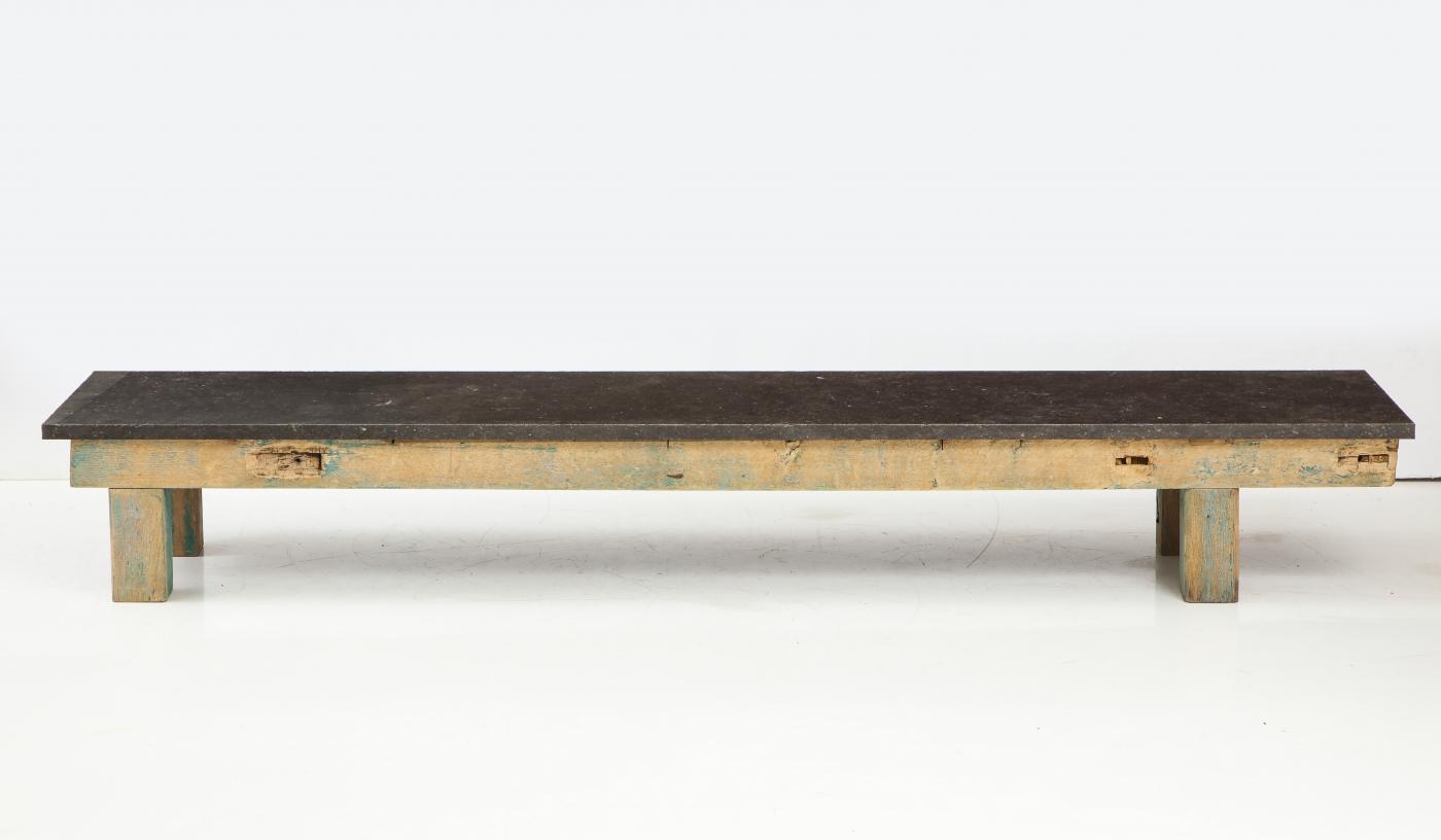 Belgian Bluestone Coffee Table / Console with Oak Base, France, c. 1900