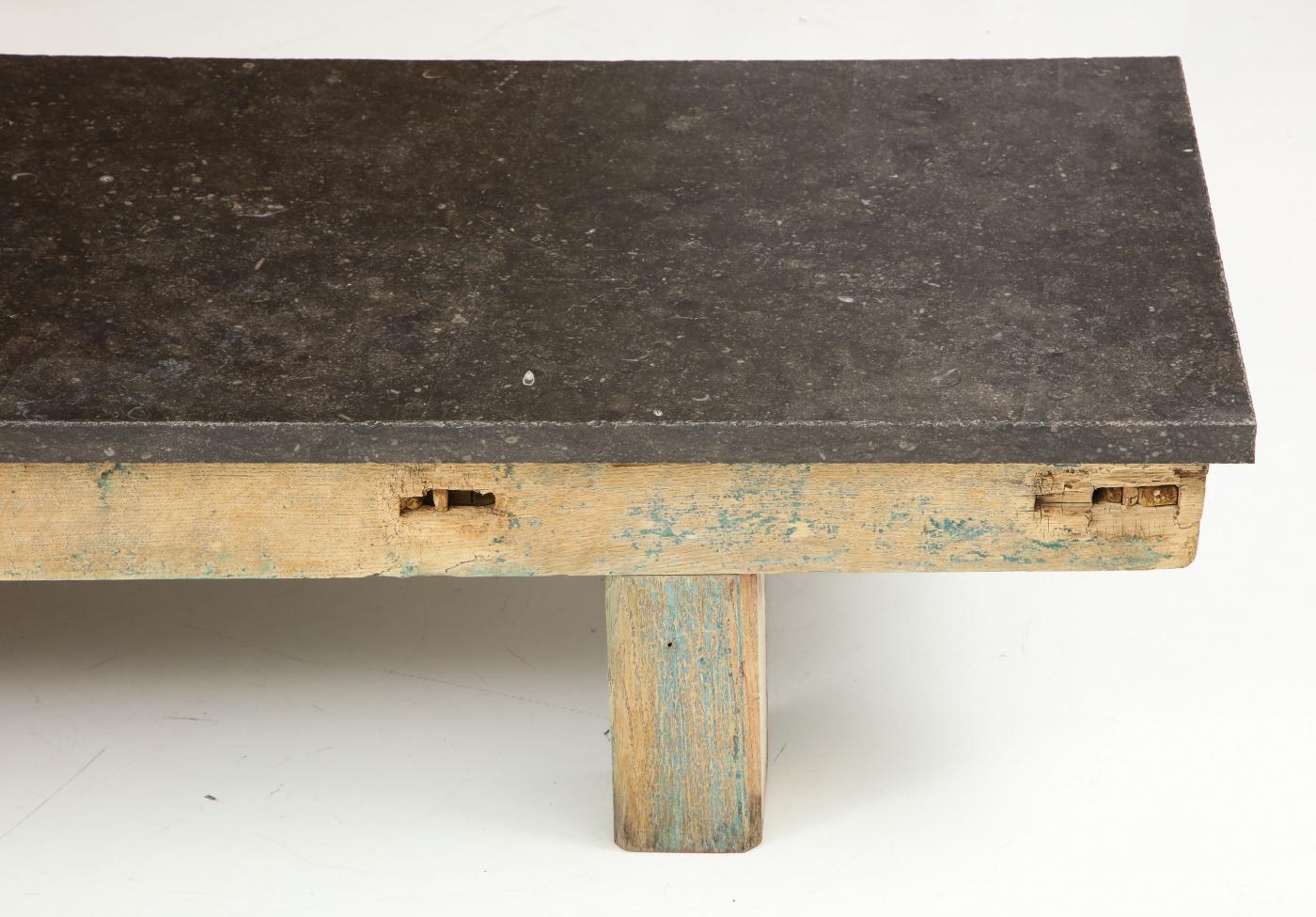Belgian Bluestone Coffee Table / Console with Oak Base, France, c. 1900