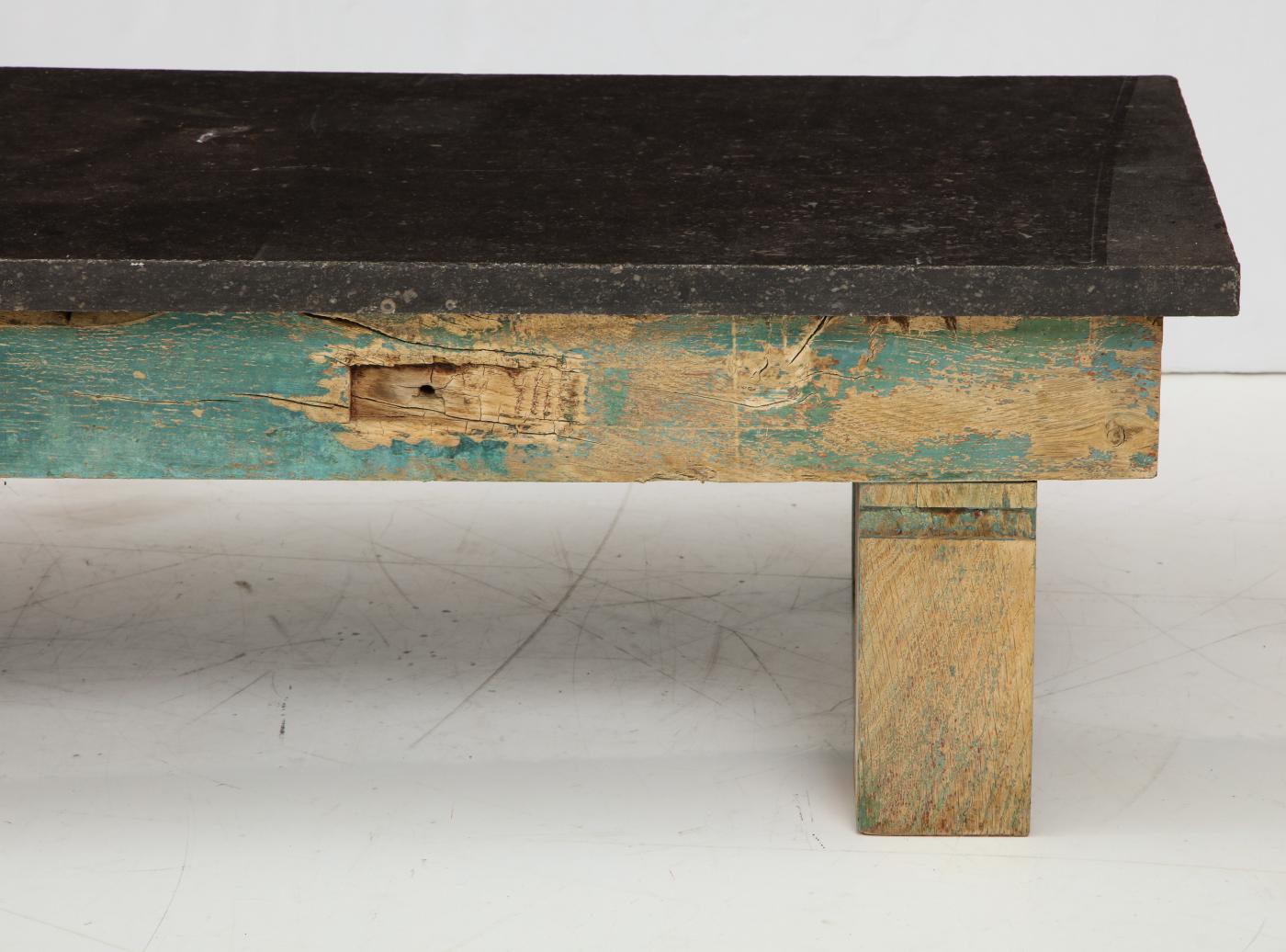 Belgian Bluestone Coffee Table / Console with Oak Base, France, c. 1900