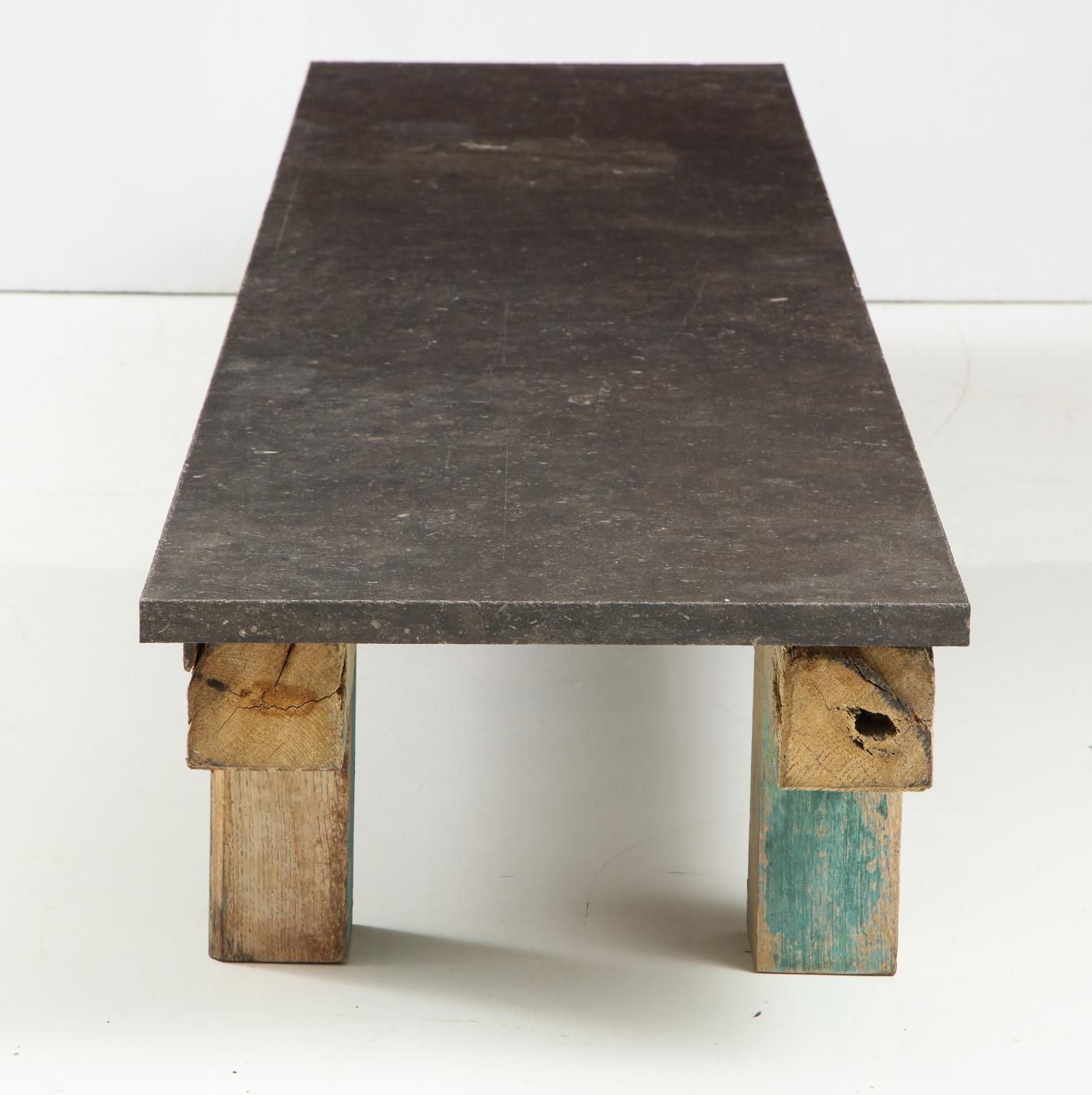 Belgian Bluestone Coffee Table / Console with Oak Base, France, c. 1900