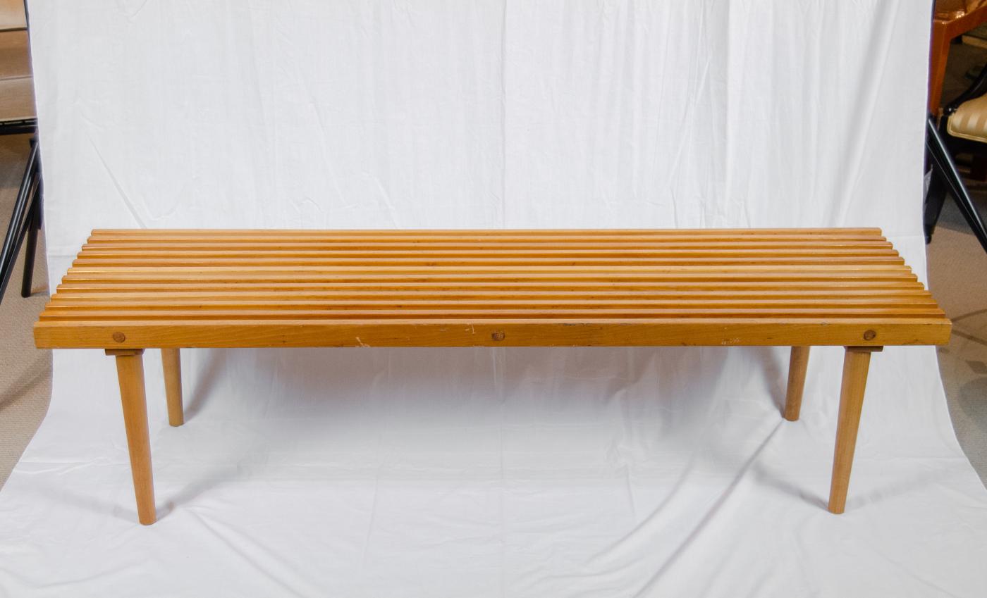 Blonde Toned Wooden Slat Bench