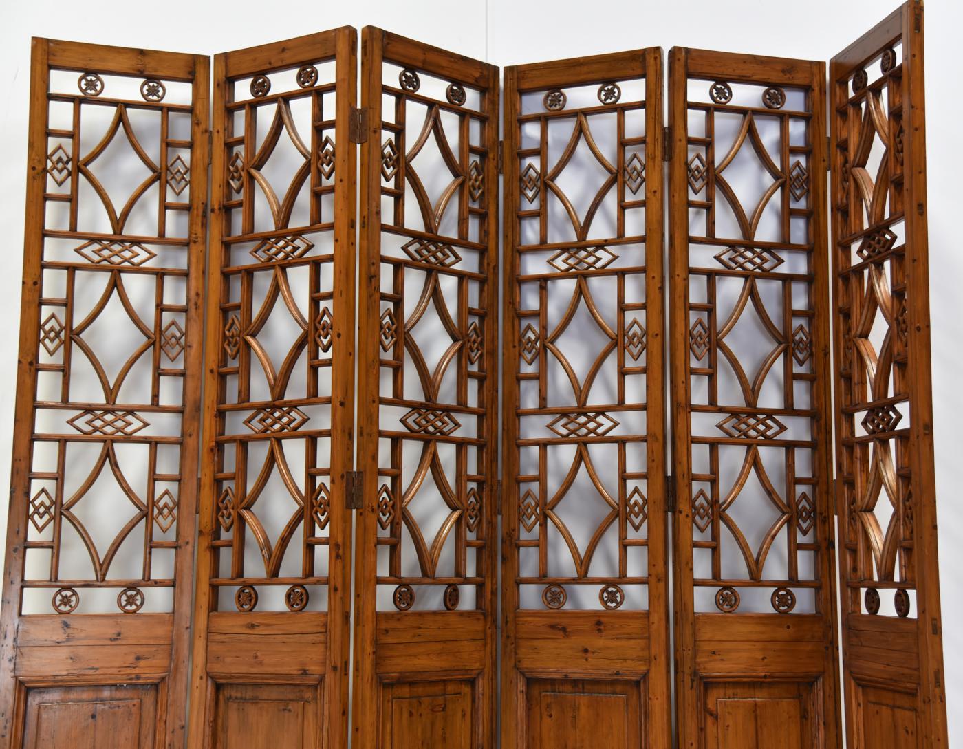 CHINESE 6-PANEL Sculptured Wooden Lattice Room Divider/Screen