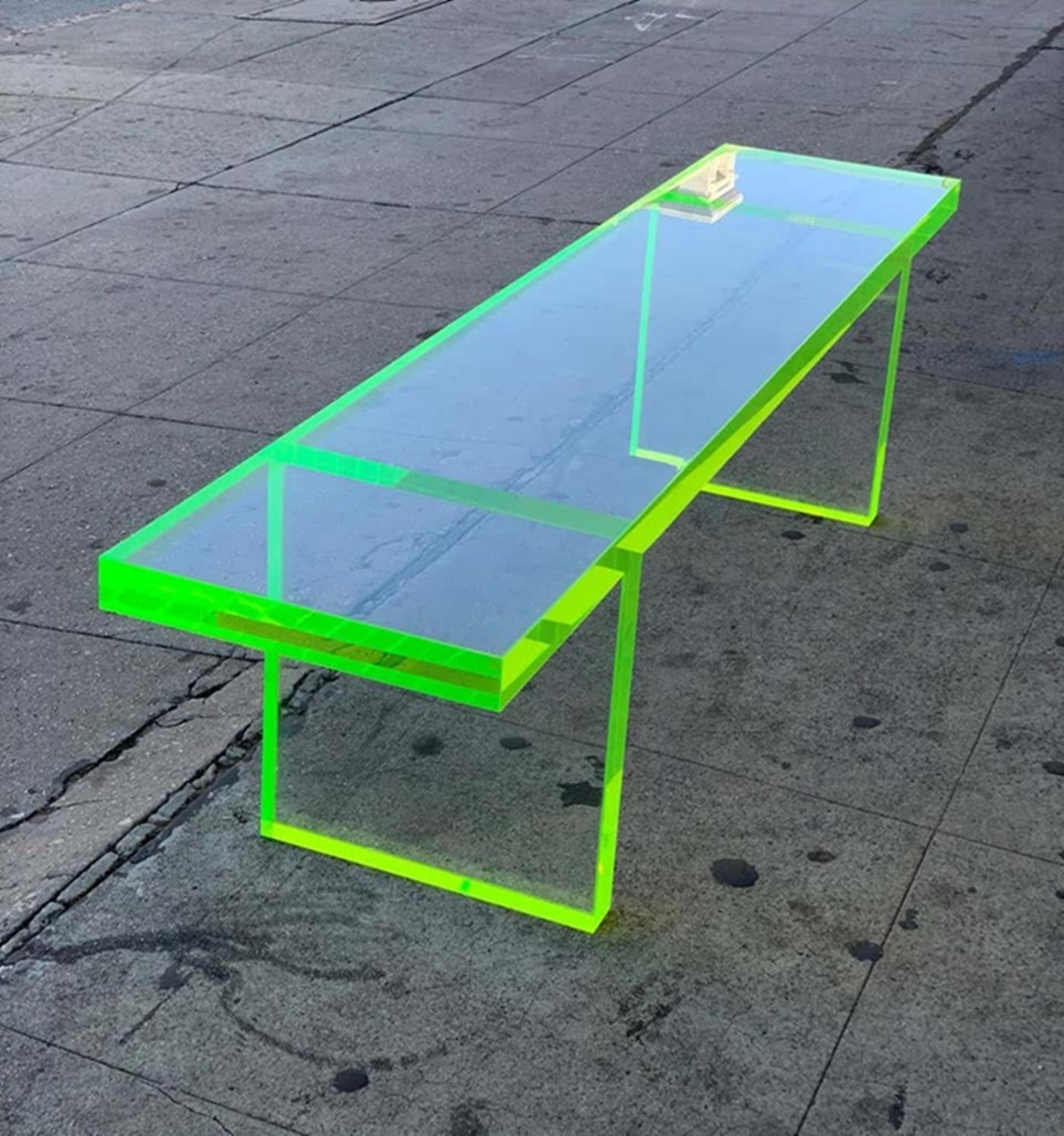 Cain Modern - Custom Lime Green Lucite Bench by Cain Modern