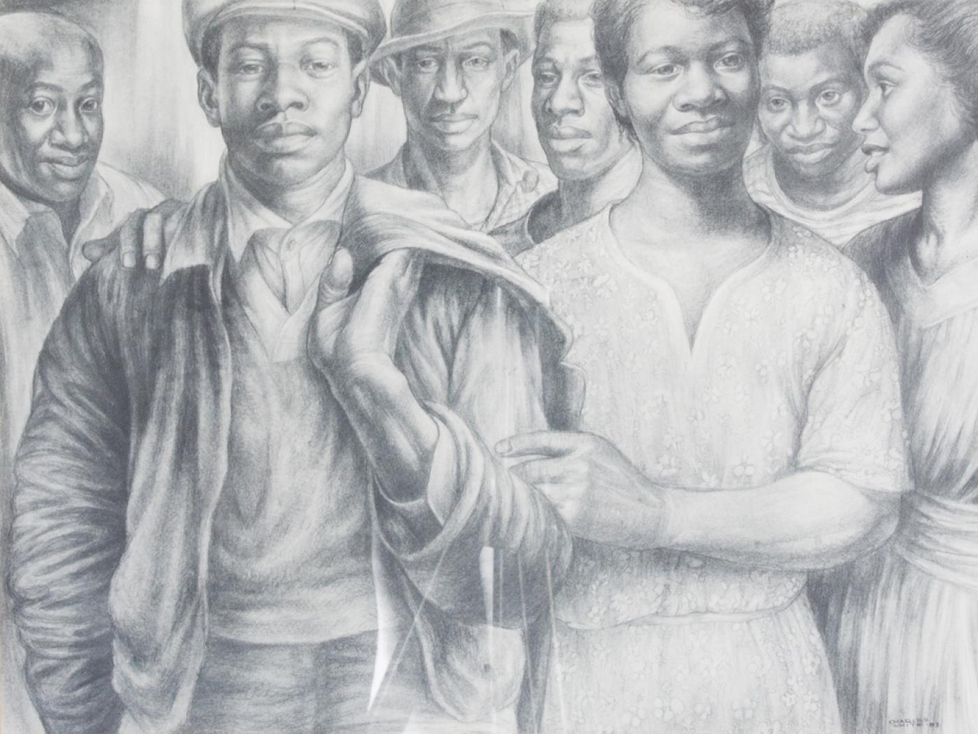 Charles Wilbert White - Charles White Lithograph 'Let's Walk Together'