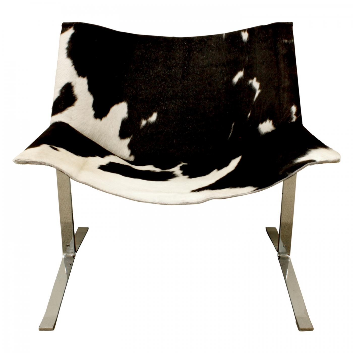 Chic Pair of Sling Chairs in Steel with Cow Hides 1963