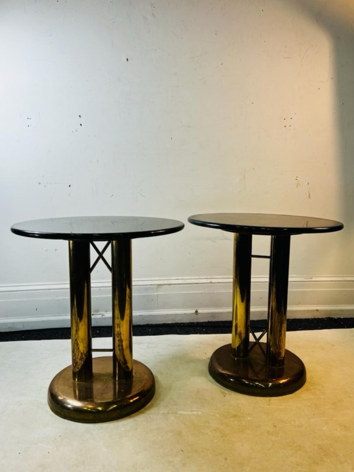 Dakota Jackson - POST MODERN BRASS AND BLACK MARBLE TABLES