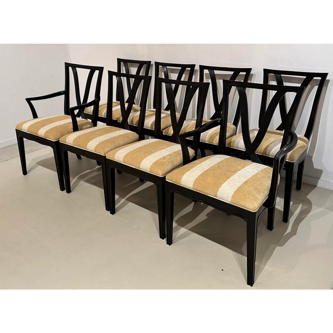 Dorothy Draper - Set of 8 Dorothy Draper Black Lacquer Dining Chairs W ...