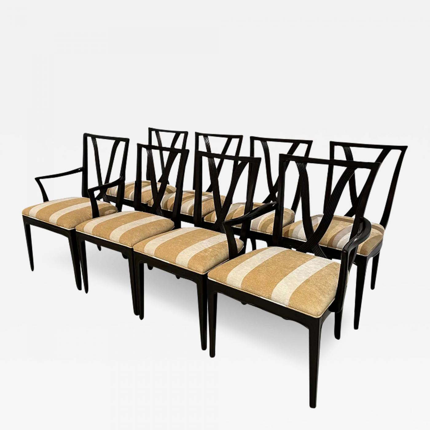 Dorothy Draper - Set of 8 Dorothy Draper Black Lacquer Dining Chairs W ...