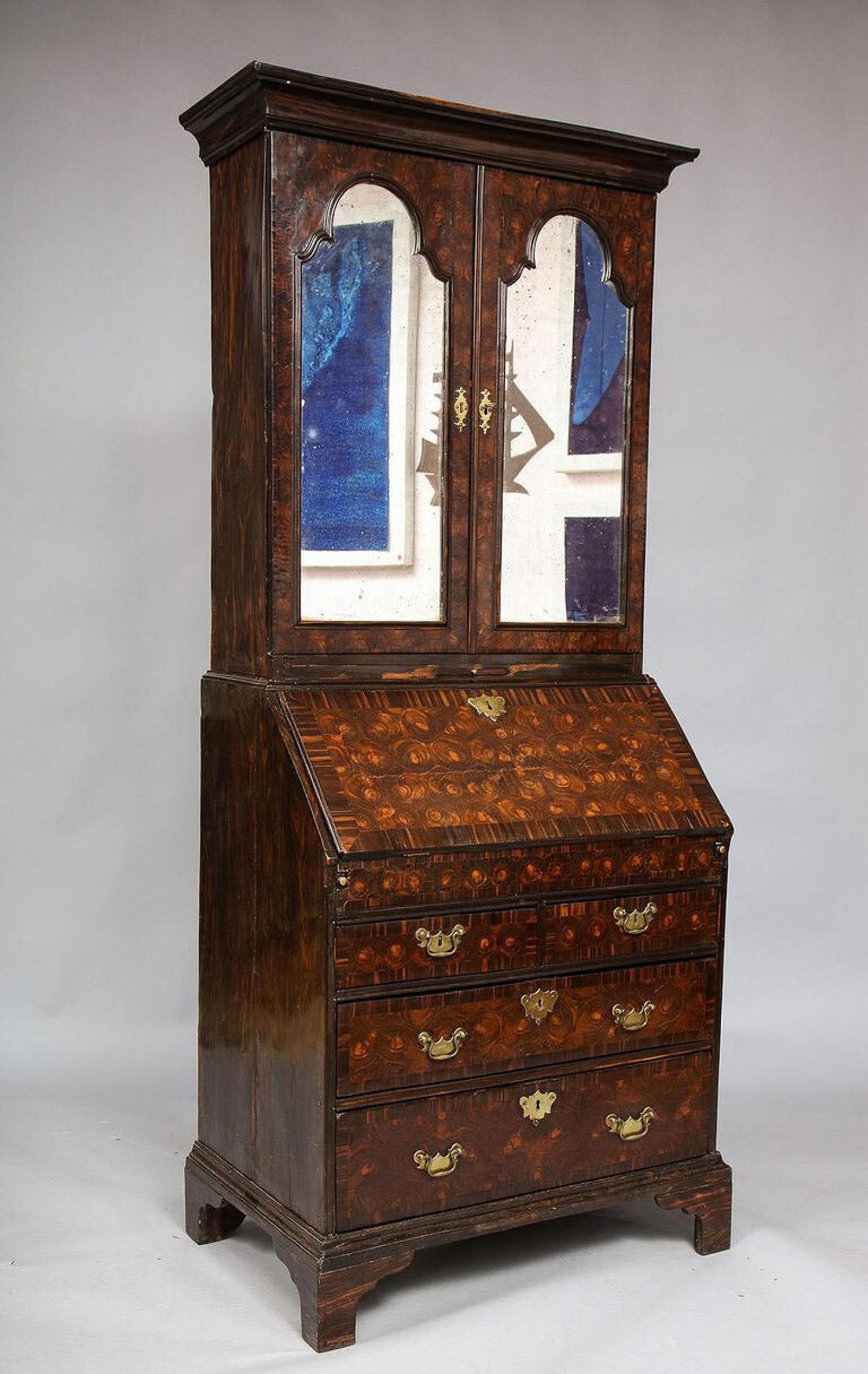 EXCEEDINGLY RARE BRITISH COLONIAL EBONY BUREAU BOOKCASE