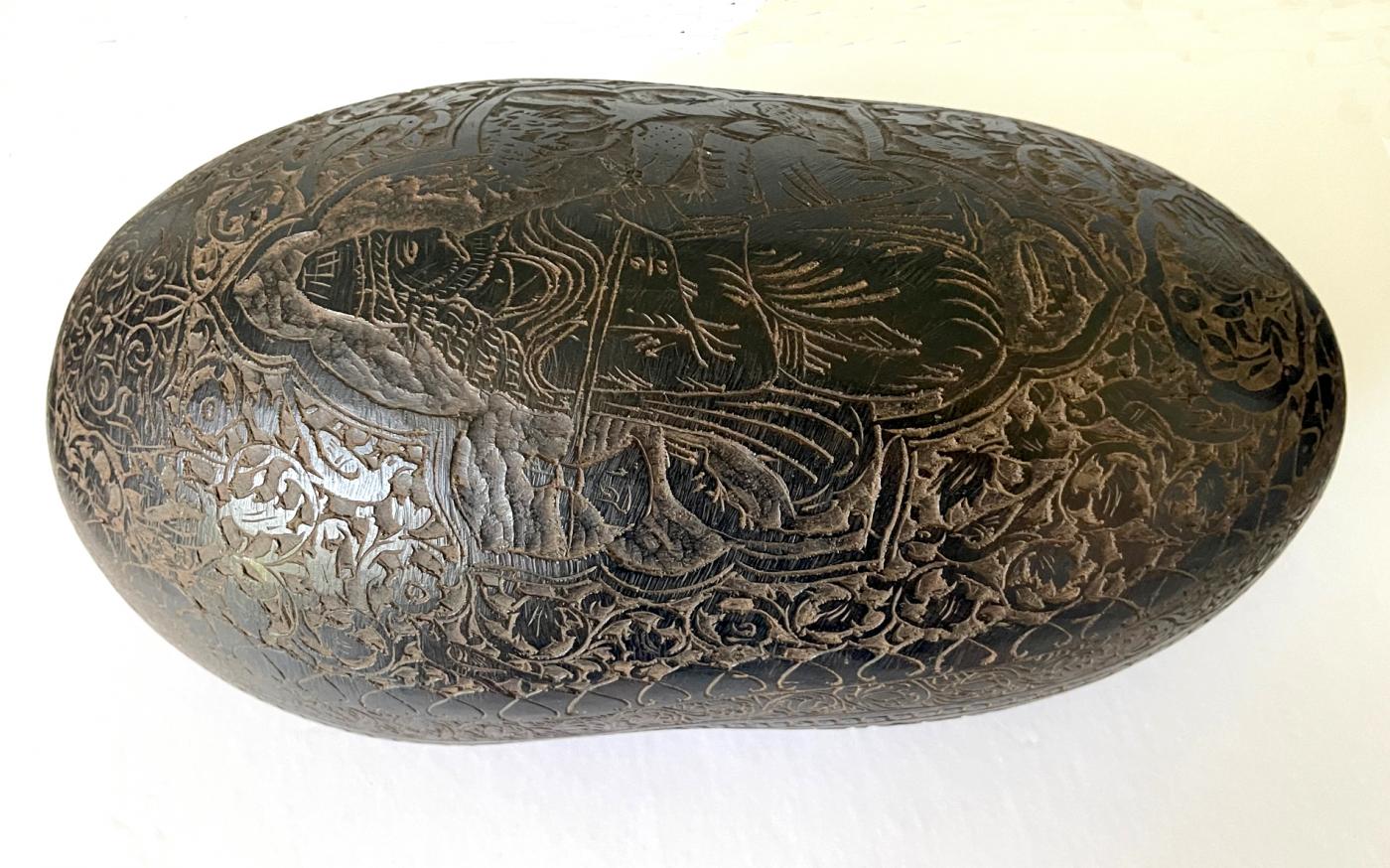 Elaborately carved Antique Beggar's Bowl Kashkul