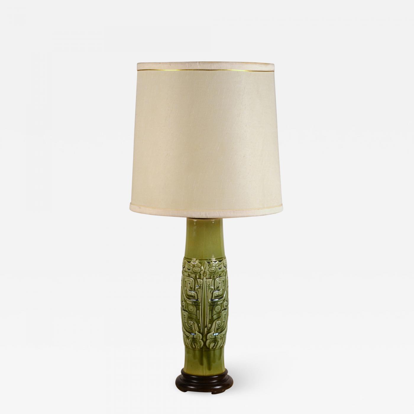 Elegant Mayan Inspired Ceramic Lamp with Original Shade