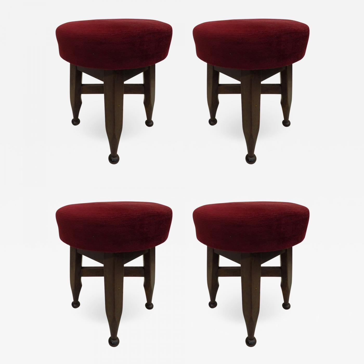 Four French Mid-Century Modern Neoclassical Hand-Carved Wood Stools ...