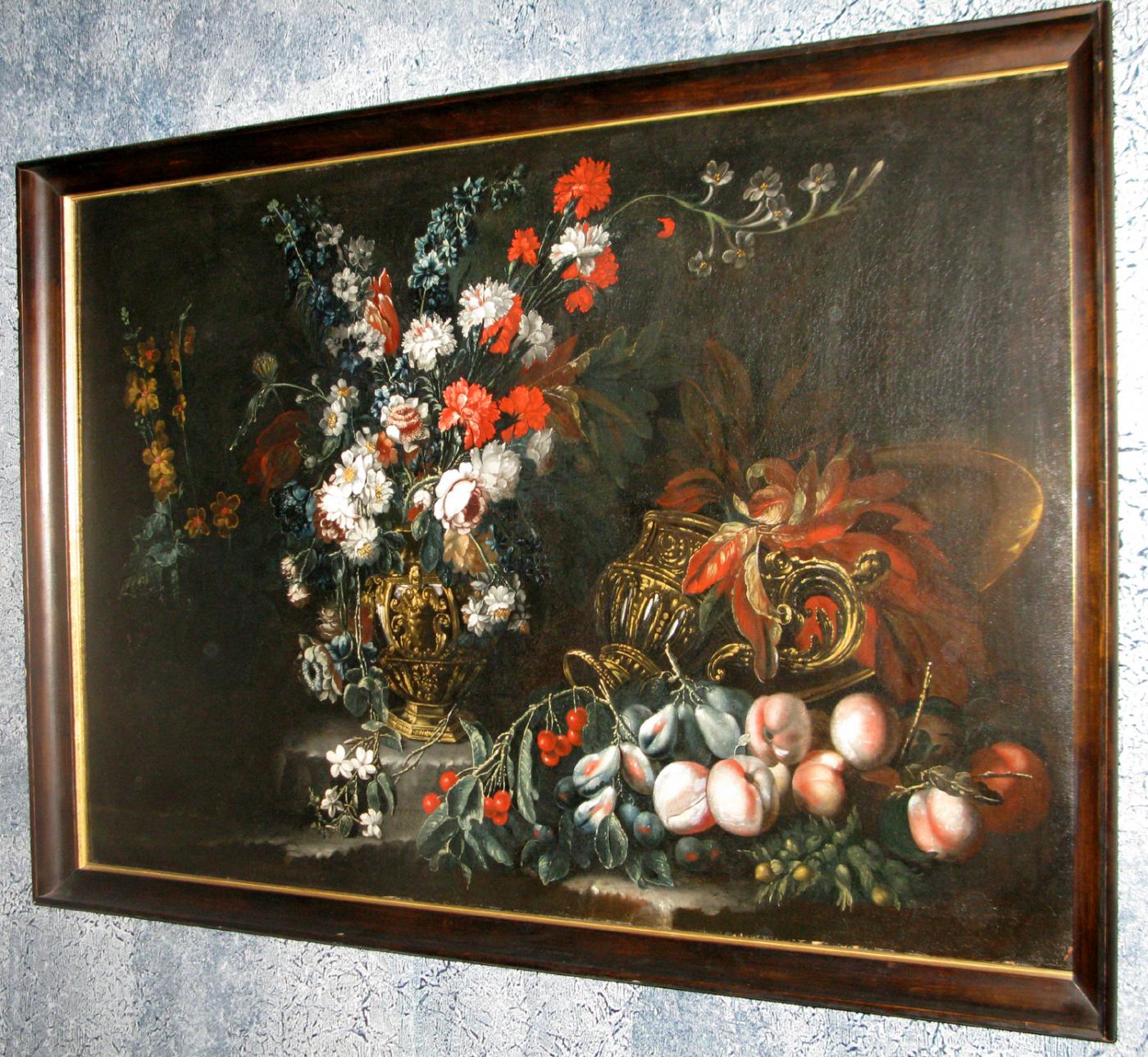 Giovanni Stanchi - Still Life of Flowers and Fruit; with Gilded Urns