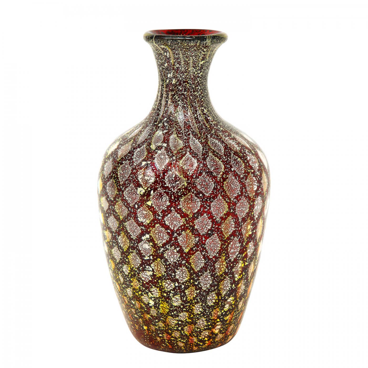Giulio Radi - Giulio Radi Rare Red Glass Vase with Gold Foil ca 1950