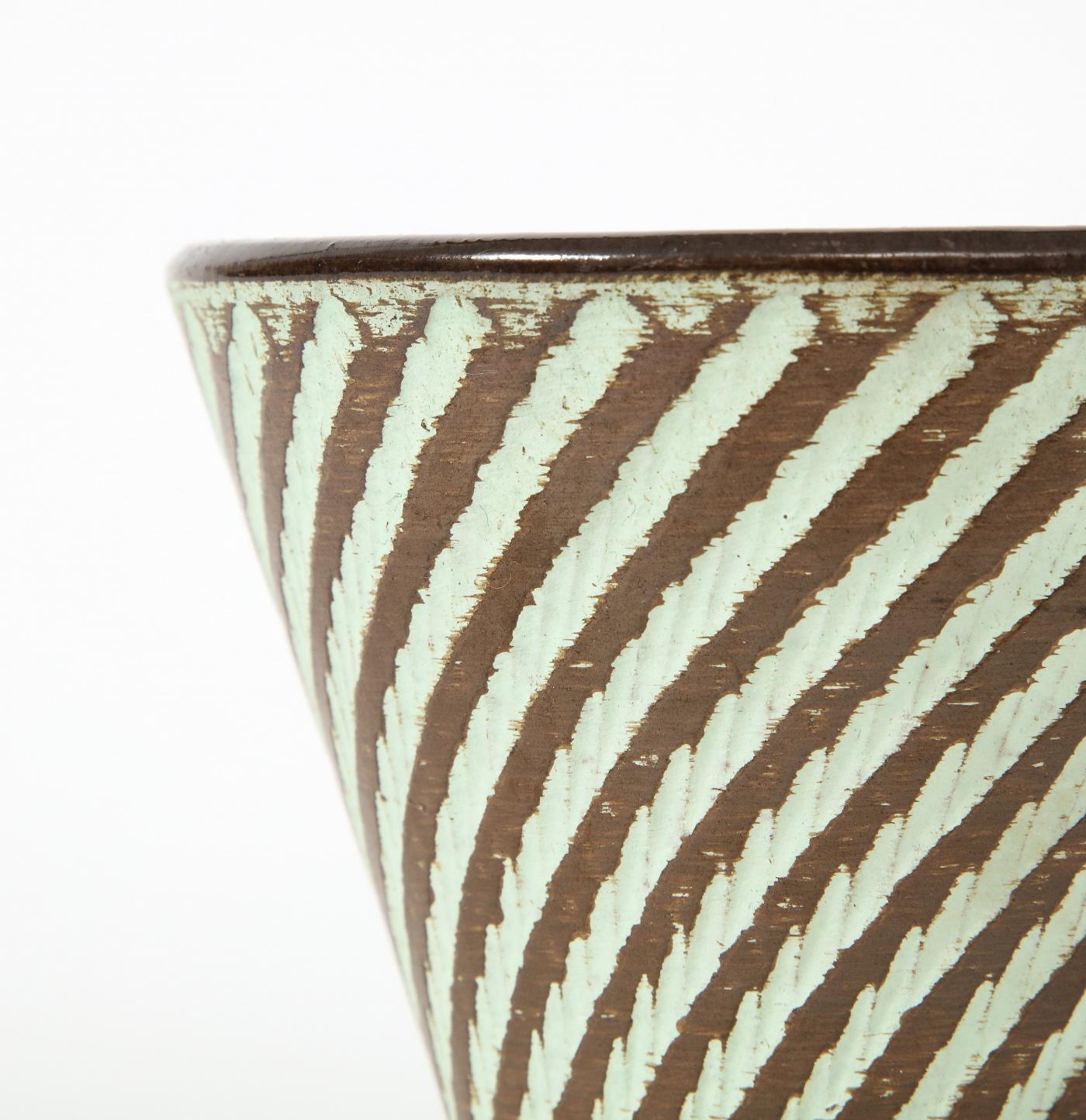 Glazed Brown and White Ceramic Sgraffito Vase, c. 1950