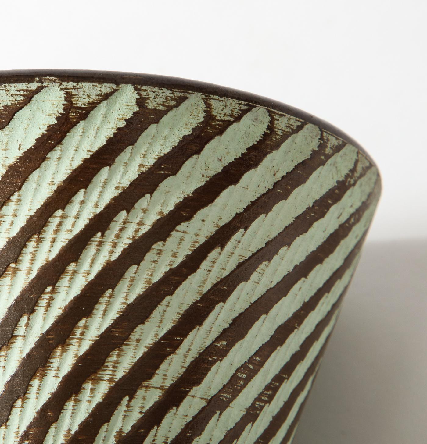 Glazed Brown and White Ceramic Sgraffito Vase, c. 1950
