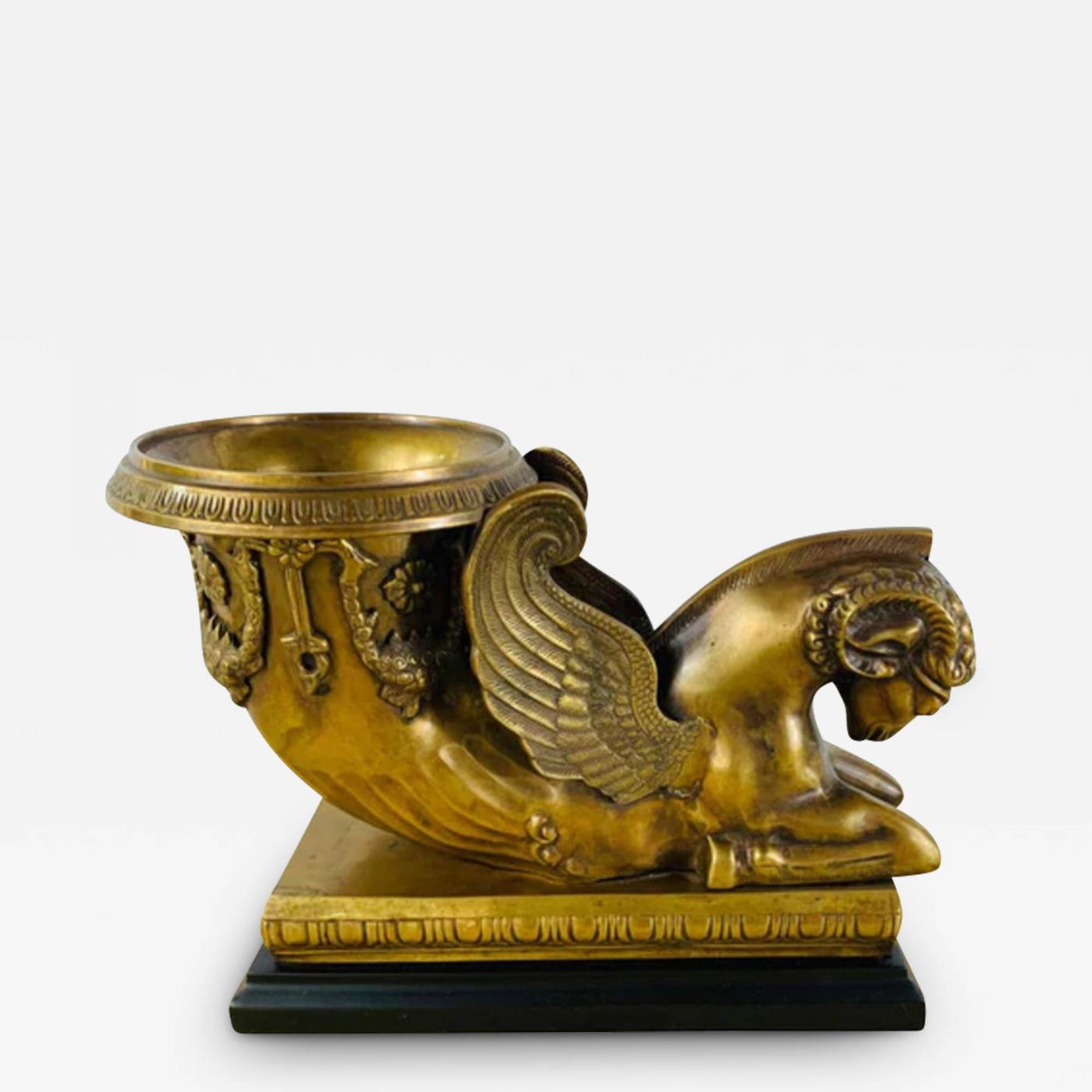 Indian Rhyton Shaped Brass Sculpture or Statue With Winged Ram