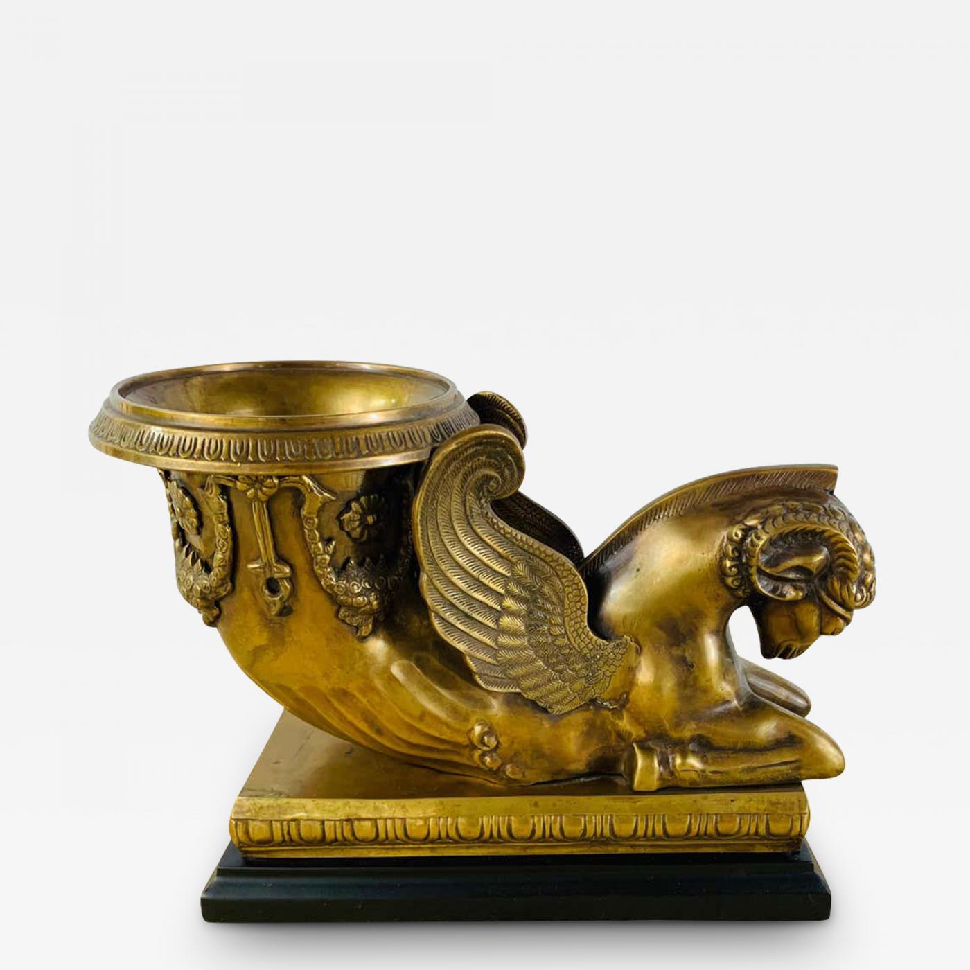 Indian Rhyton Shaped Brass Sculpture or Statue With Winged Ram