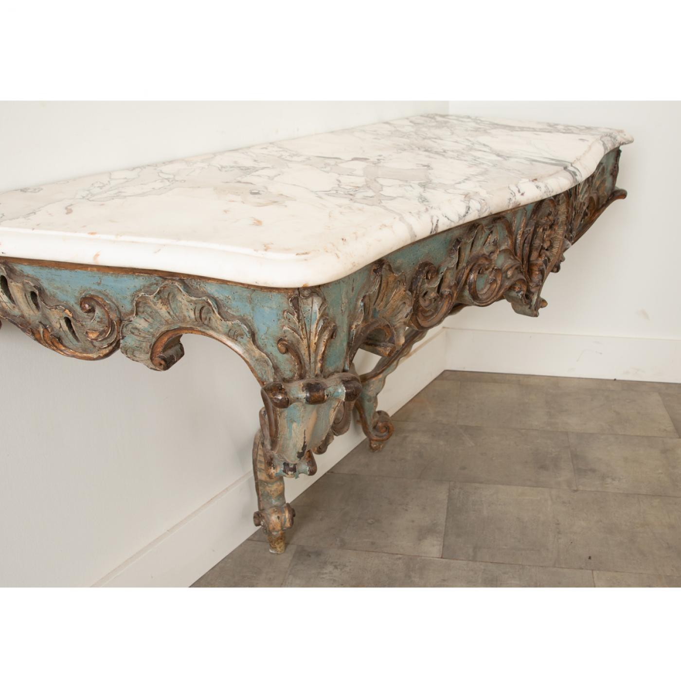 Italian Rococo Painted & Marble Console