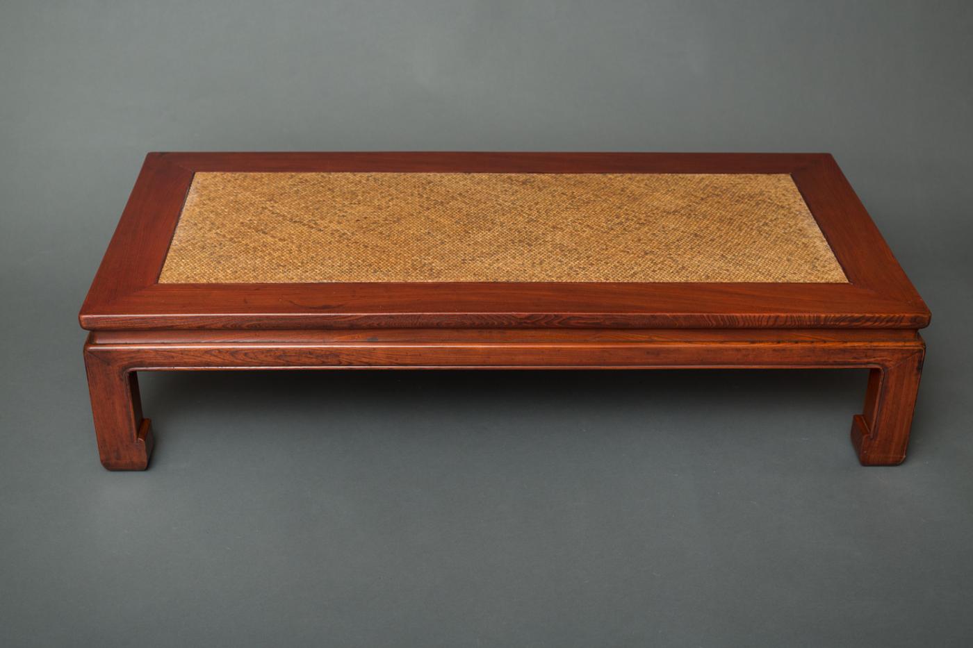 Japanese Keyaki Wood Table with Woven Bamboo Top
