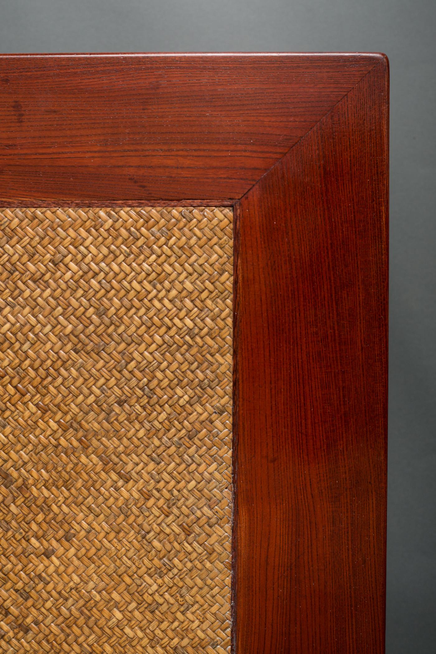 Japanese Keyaki Wood Table with Woven Bamboo Top